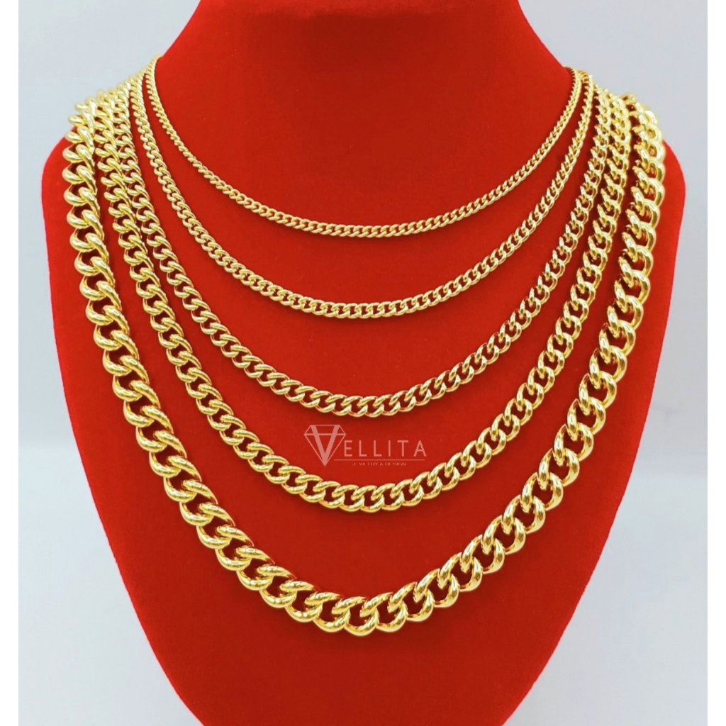 [VJ]Cop916 Necklace "Gajah" Chain 999.9 Gold Plated W:2mm-7mm/L:35cm ...