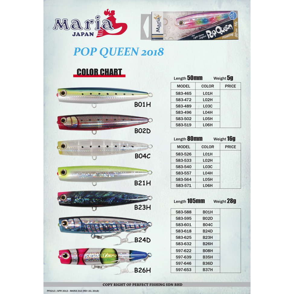 (PART 1) MARIA fishing lure POP QUEEN 2018 50mm 80mm 105mm Floating ...