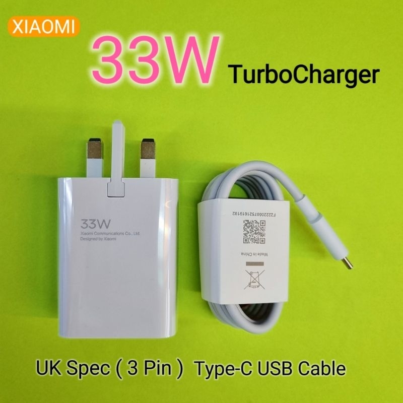 Xiaomi Redmi Note 13 12 Pro 33W Fullset Charger UK Adapter With 3A Type-C USB Cable Support ...
