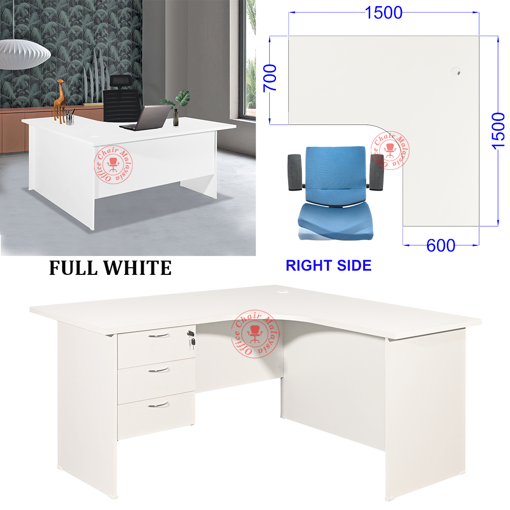 L Shape Table with Fixed Pedestal / Office Desk / Writing Table / Meja ...
