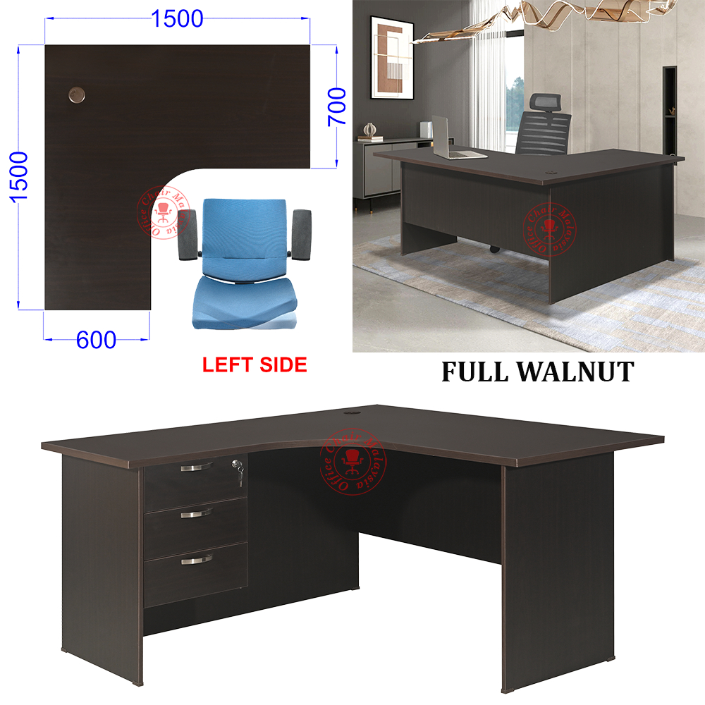 L Shape Table with Fixed Pedestal / Office Desk / Writing Table / Meja ...