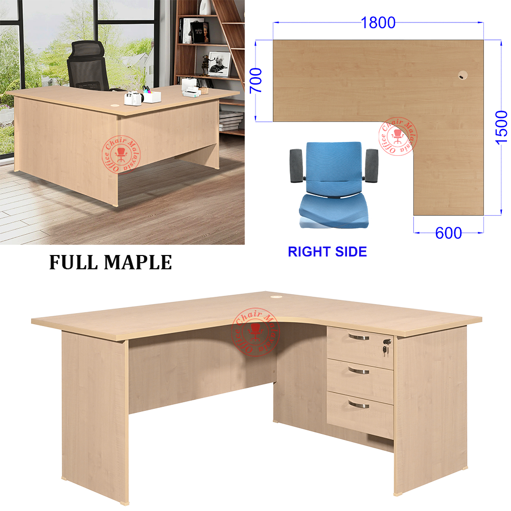 L Shape Table with Fixed Pedestal / Office Desk / Writing Table / Meja ...