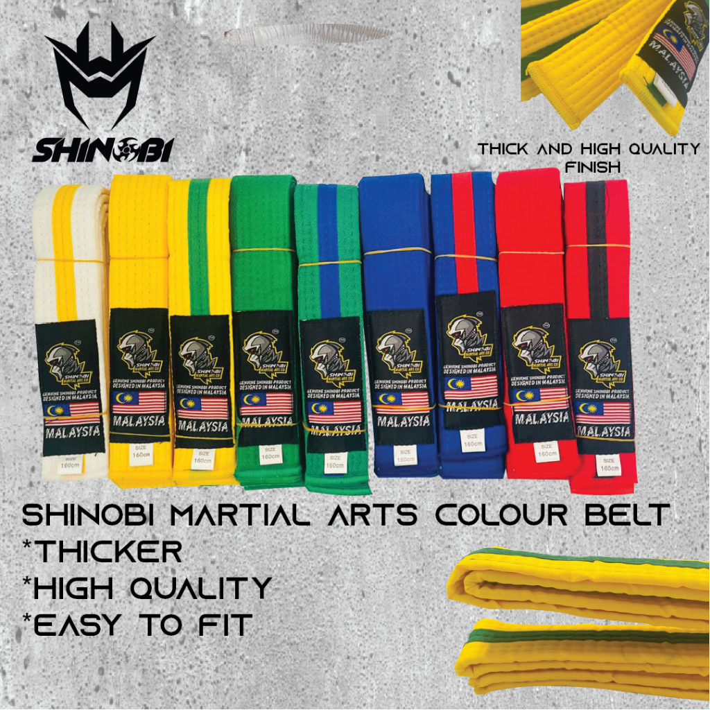 SHINOBI MARTIAL ARTS COLOUR BELT FOR TAEKWONDO KARATE ITF SILAT WUSHU ...