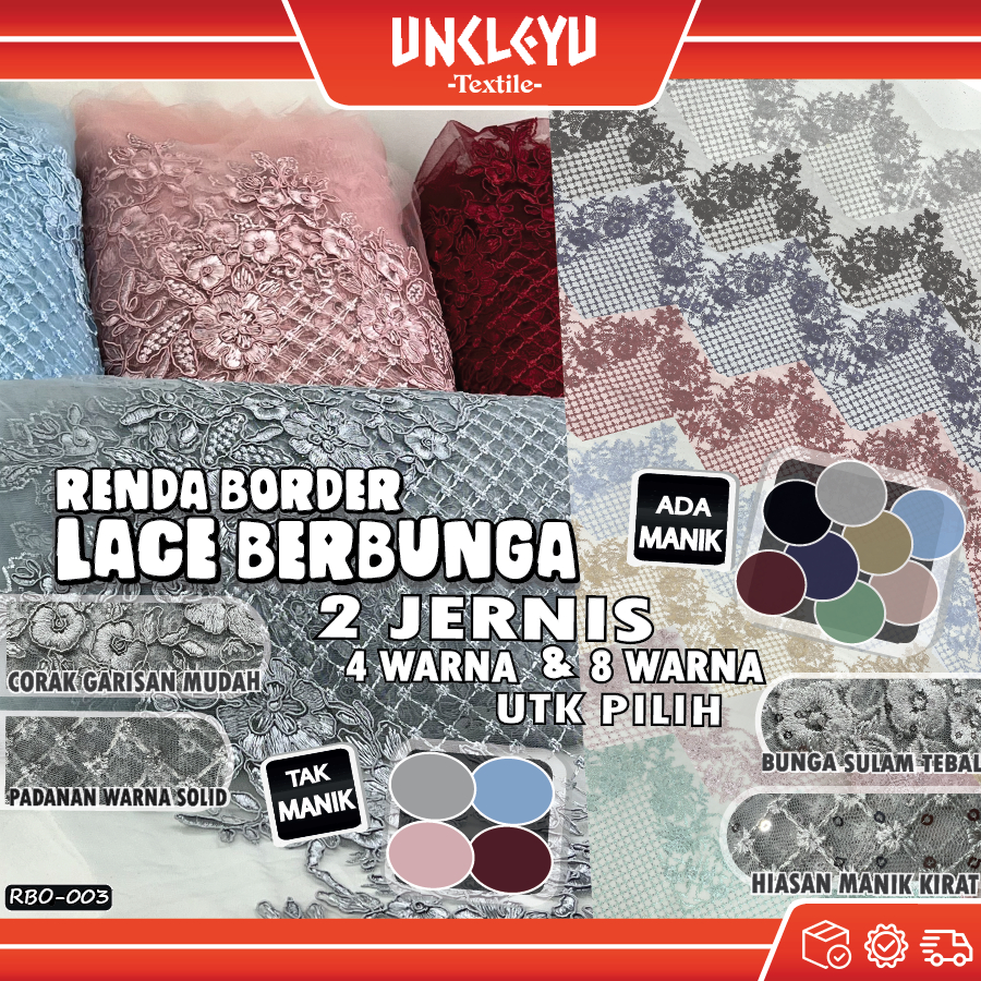 Renda Border Baju Lace | Warna Solid & Corak Bunga Mudah | Pelbagai ...