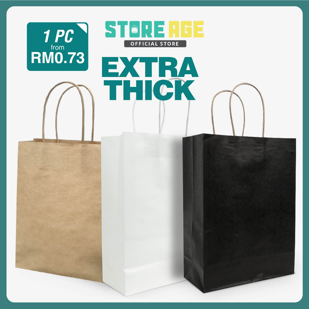 Store Age [100pcs] Kraft Twisted Handle Paper Bag with 120gsm Japan ...