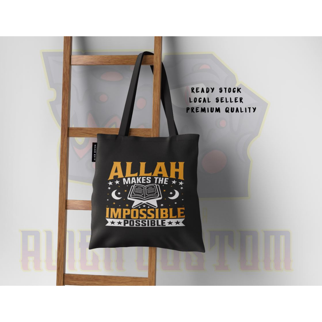 (Ready Stock) Islamic Arabic Design Canvas Black Premium Tote Bags ...