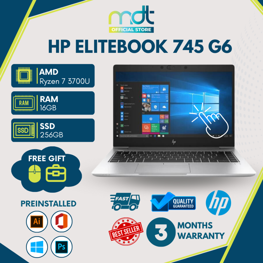 HP ELITEBOOK 745 G6 LAPTOP AMD RYZEN 7 3700U 16GB RAM 256GB SSD WINDOWS ...