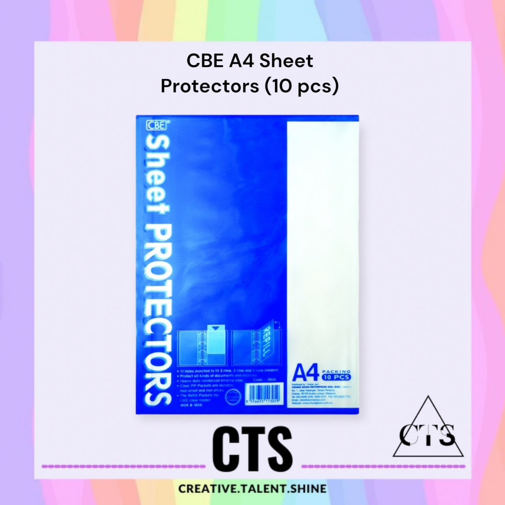 CBE A4 Sheet Protectors Plastic Punch Pocket Refill Clear Holder (10 ...