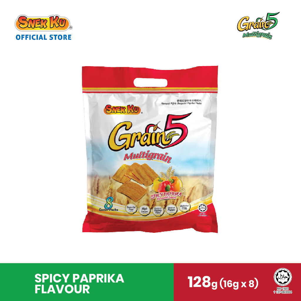 Snek Ku Grain5 Multigrain Spicy Paprika Flavoured Snacks (16g x 8 pkts) | Shopee Malaysia