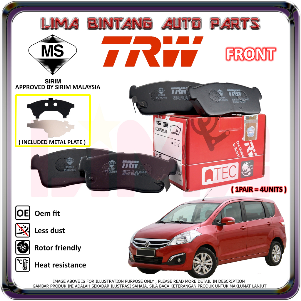 Proton Ertiga Front Brake Pads Disc Brake Pad TRW Shopee Malaysia