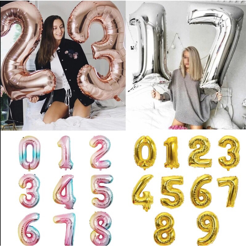 Giant 40 Inch Rose Gold Foil Number Balloon Birthday Party Decoration Belon Besar Rainbow Silver ...