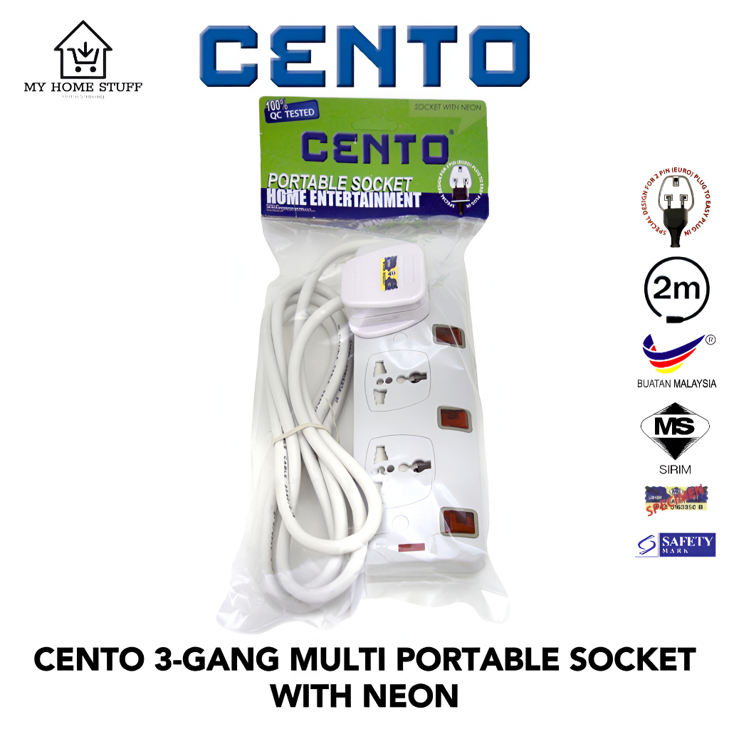 CENTO 3/4/5-GANG MULTI PORTABLE SOCKET WITH NEON (2M) | Shopee Malaysia