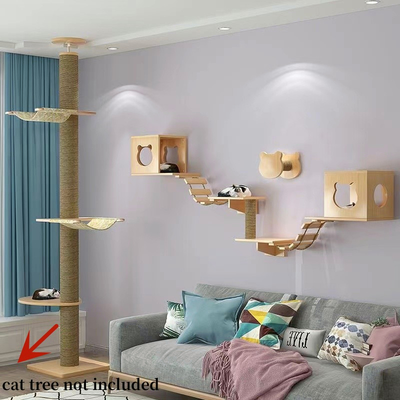24H SHIP】DIY Wood Cat Wall-Mounted cat playground cat wall climbing Cat ...