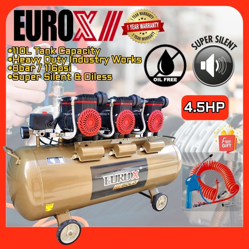 EUROX/// GOLD EAZ-75110 4.5HP 110L Oiless Silent Air Compressor | Shopee Malaysia