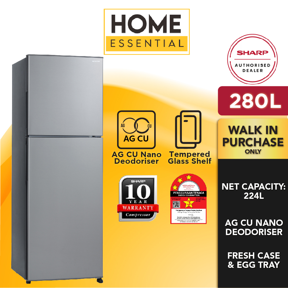Sharp 280L 2 Door Refrigerator AG CU Nano Deodoriser Fridge SJ285MSS ...
