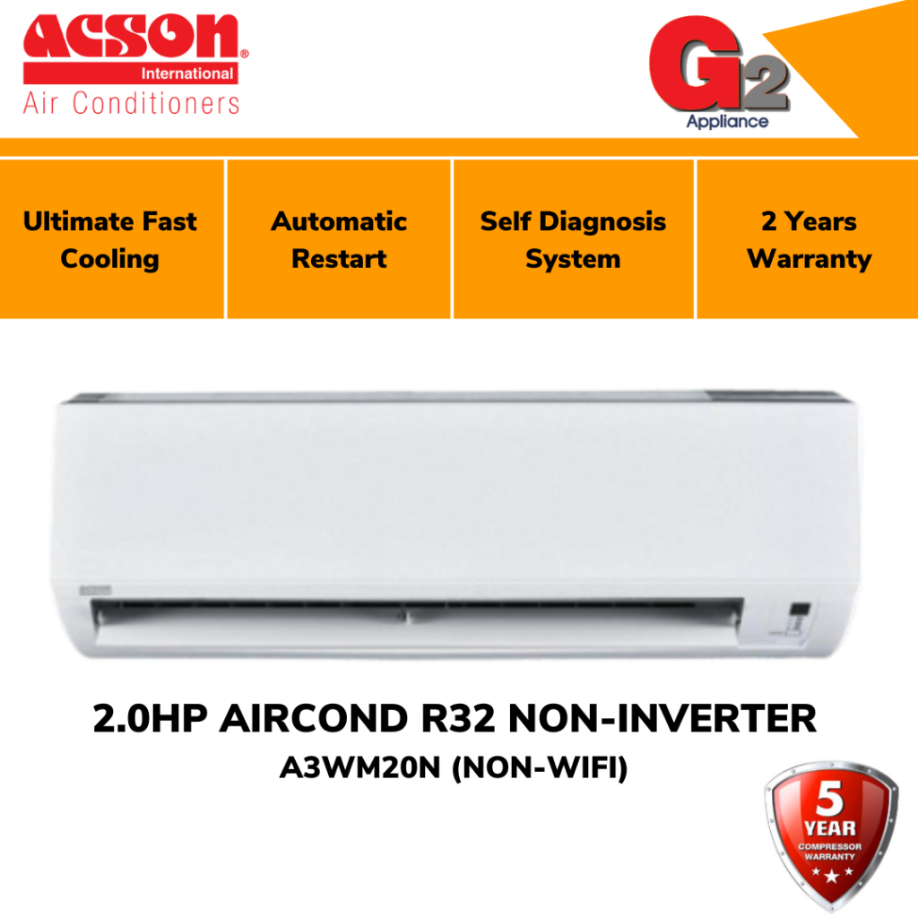 ACSON (R32) 2.0HP NON INVERTER AIR COND (READY STOCK) A3WM20N/A3LC20FN ...