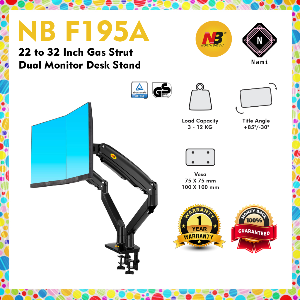 2021 NB F195A 22 to 32 Inch Gas Strut Dual Monitor Desk Stand Holder ...
