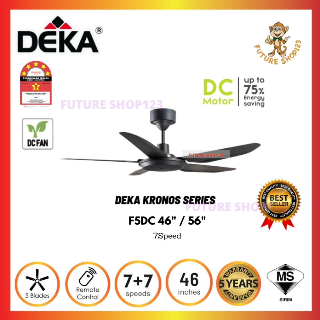 DEKA KRONOS F5DC 56" Baby Fan 46" 5 Blade DC Motor 14Speed(7+7) Remote ...