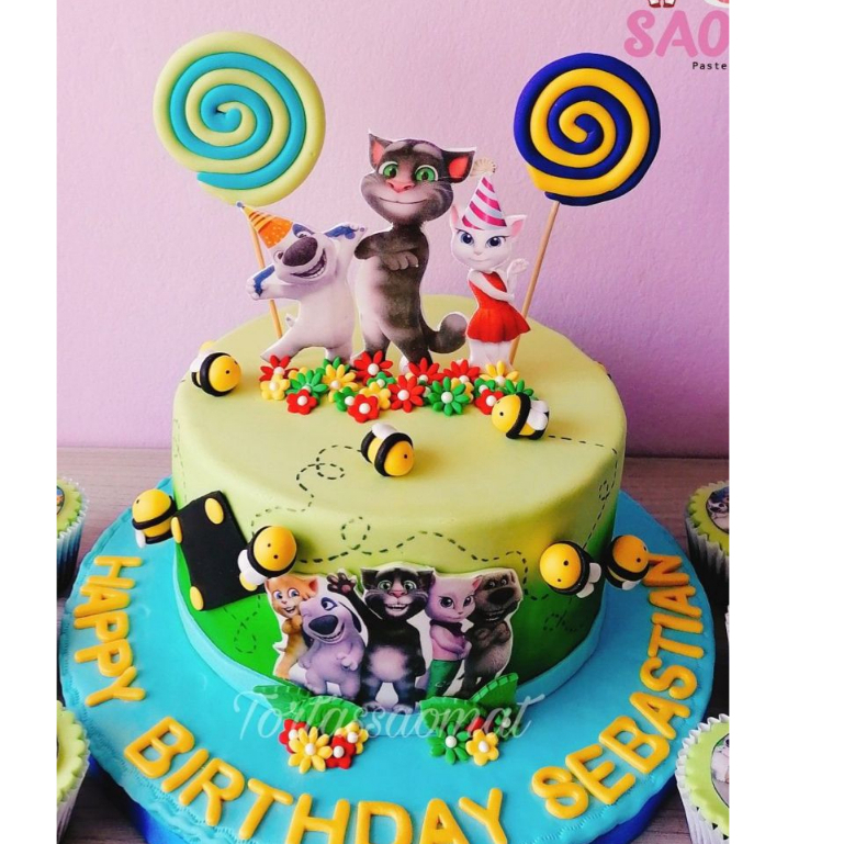 READY STOCK Happy Birthday Cake Topper My Talking Tom Decoration Set ...