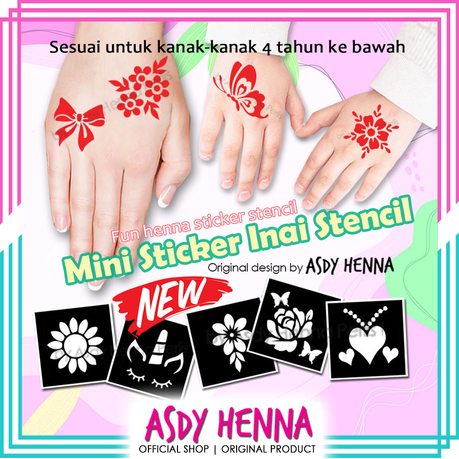 Sticker Inai Budak Kanak-Kanak Baby Mini Size Henna Stencil Comel by ...