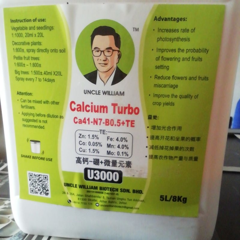 uncle william Biotech u3000 calcium Turbo ca41-n7-Bo. 5+TE 5L | Shopee ...