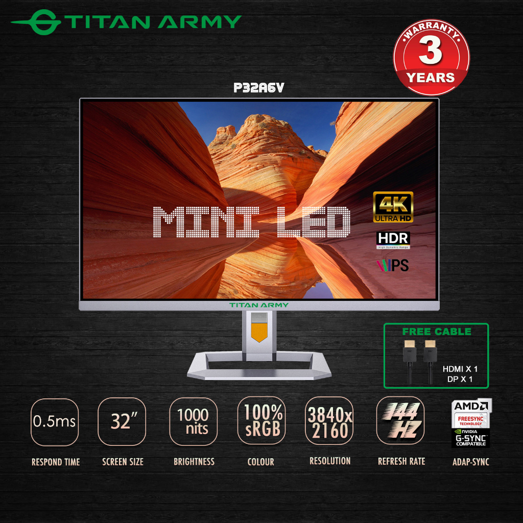 TITAN ARMY 32” MINILED UHD 4K 144Hz IPS 0.5ms HDR Gaming Monitor with Speaker (P32A6V) | Shopee ...