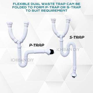Dual Flexible Waste Trap Hose 1 1/2" Double Kitchen Sink Sewer Outlet ...