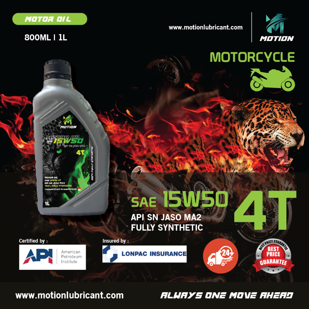MOTION 15W50 4T 1L Fully Synthetic Motorcycle Engine Oil API SN JASO ...