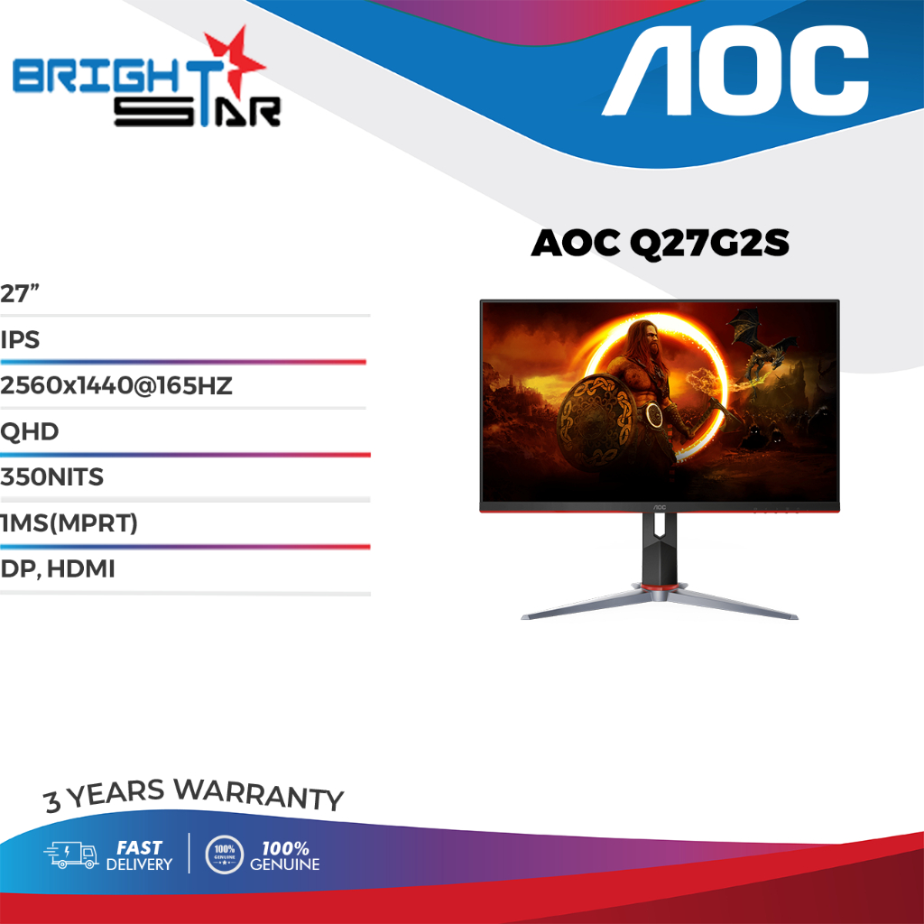 AOC 27" Q27G2S IPS 165HZ QHD Gaming Monitor | Shopee Malaysia