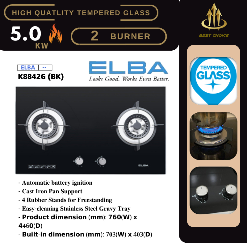 ELBA 2/3 BURNER GLASS GAS HOB STOVE CERAMIC INDUCTION STAINLESS STEEL ...