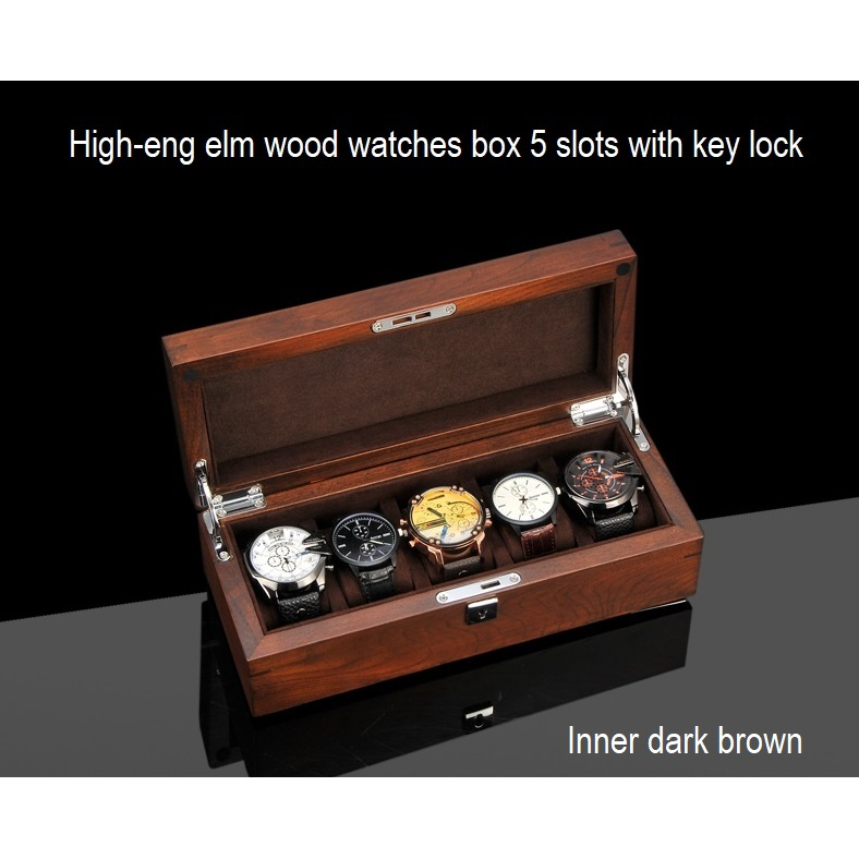 Wooden Watch Box 5 Slots Premium Fully Watch Collection Box, Solid Wood ...