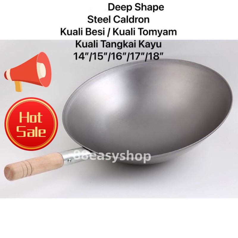 🔥Wok | Kuali Restoran | Single Handle Wok | Kuali Besi | Carbon Steel ...