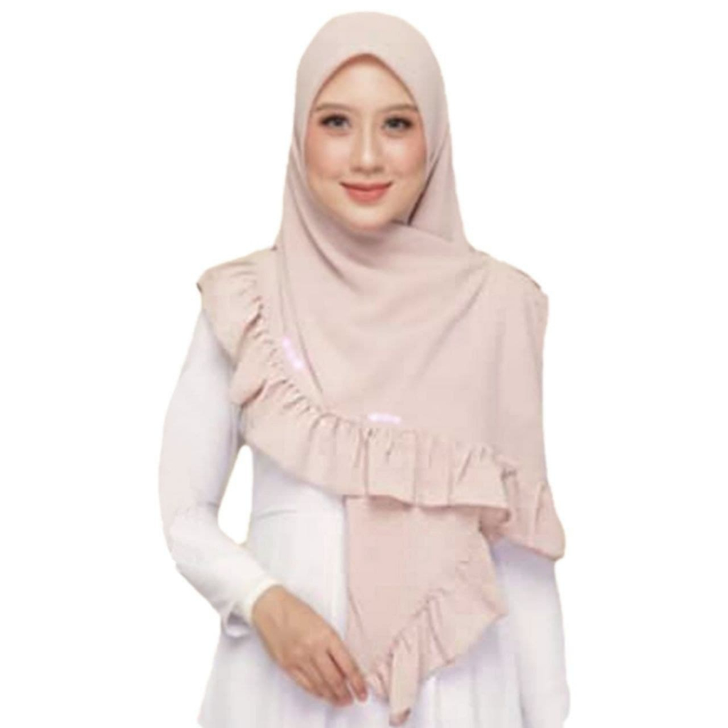 Tudung Bawal Chiffon instant ruffle ropol batu bidang 45 labuh muslimah ...