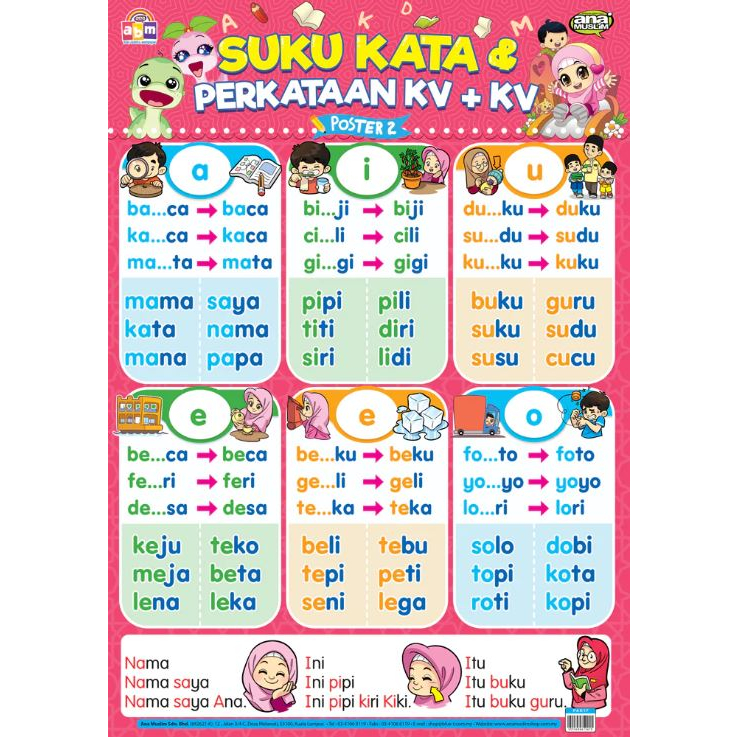 Poster Membaca ABC 123 Alif Ba Ta Suku Kata Belajar Kanak2 Poster ...