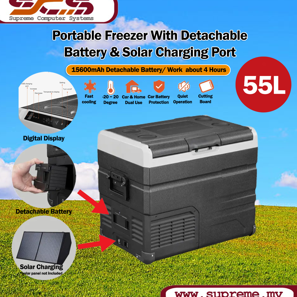 55L Portable Car Freezer & Fridge and Chiller Dual-Zone with Detachable ...