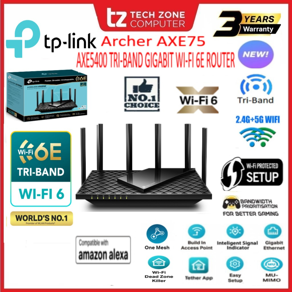TP-LINK Archer AXE75 AXE5400 Tri-Band Gigabit Wi-Fi 6E Router | Shopee Malaysia