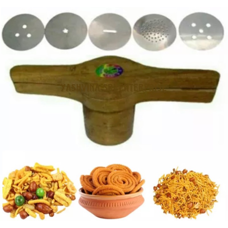 Wooden Murukku/Idiyappam/Putu Mayam Press Maker With 5 Aluminium Moulds ...