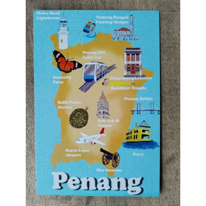 Malaysia Penang map postcard | Shopee Malaysia