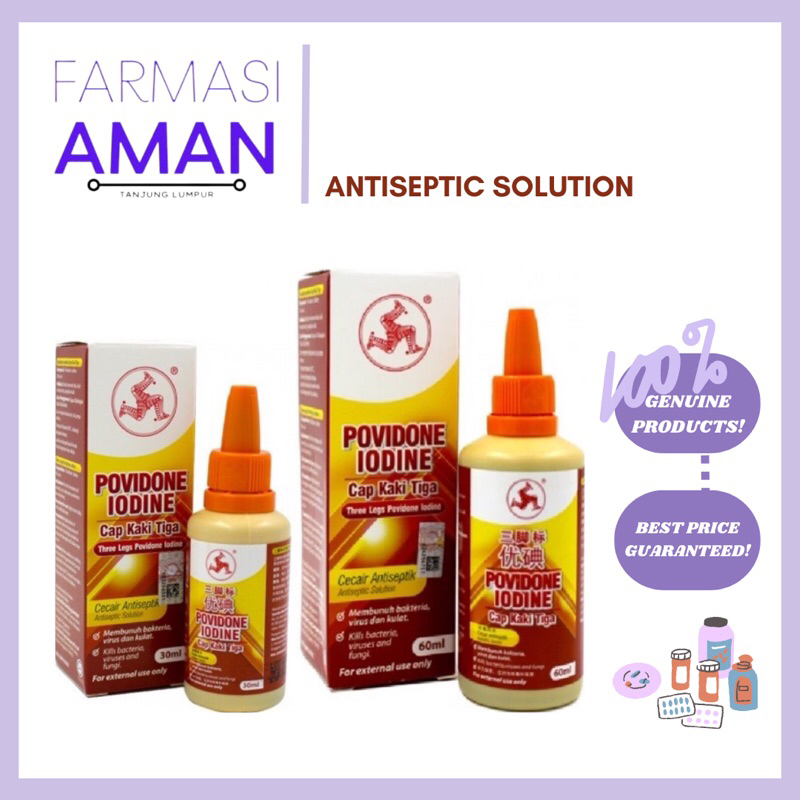 Cap Kaki Tiga Povidone Iodine Antiseptic Solution (30ml / 60ml ...