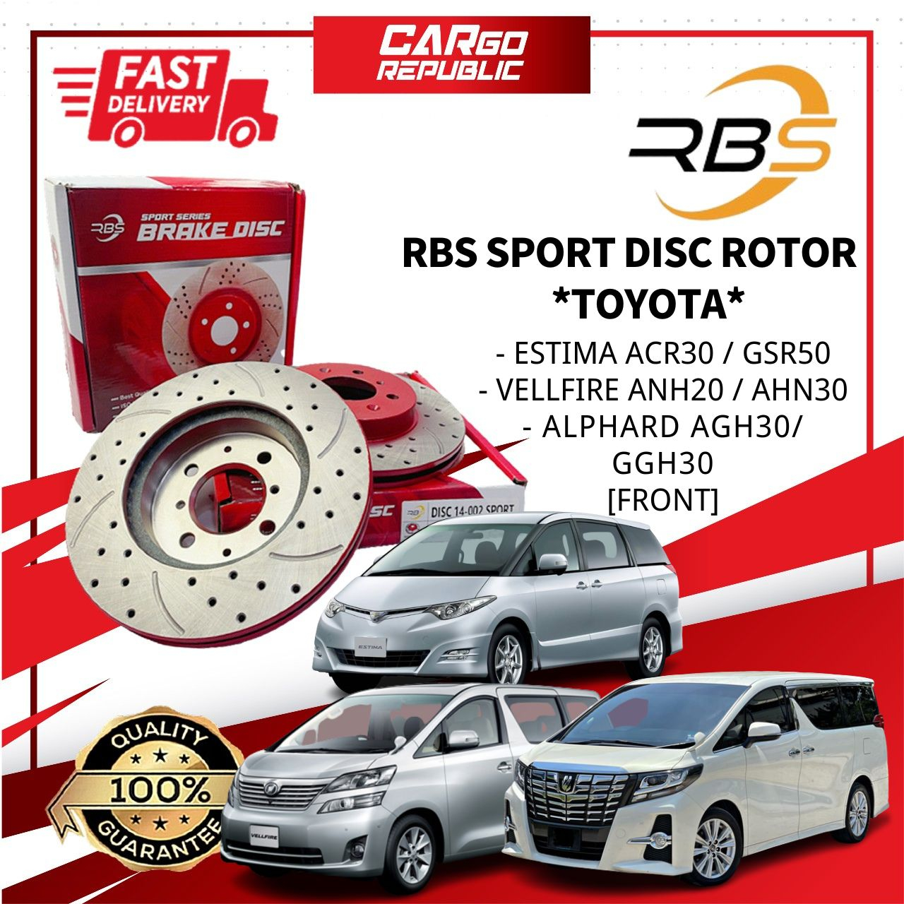 RBS Sport Disc Rotor Toyota Estima ACR50 / GSR50 , Vellfire ANH20 / ANH30 , Alphard AGH30 ...