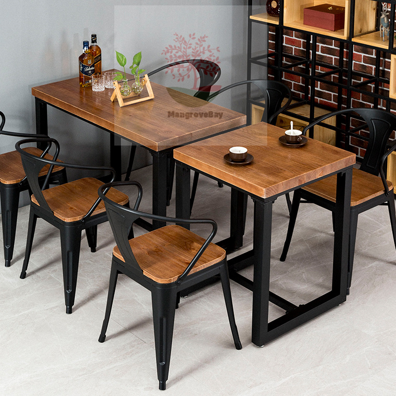 Restaurant Home Table and Chair Solid Wood Dining Table Coffee Shop Cafe Meja Kerusi Restauran ...