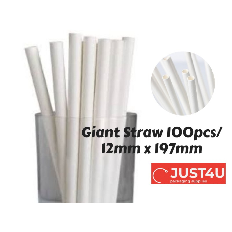[100pcs] Giant Paper Straw/ Bubble Tea Paper Straw/ 12mm*197mm Bio ...