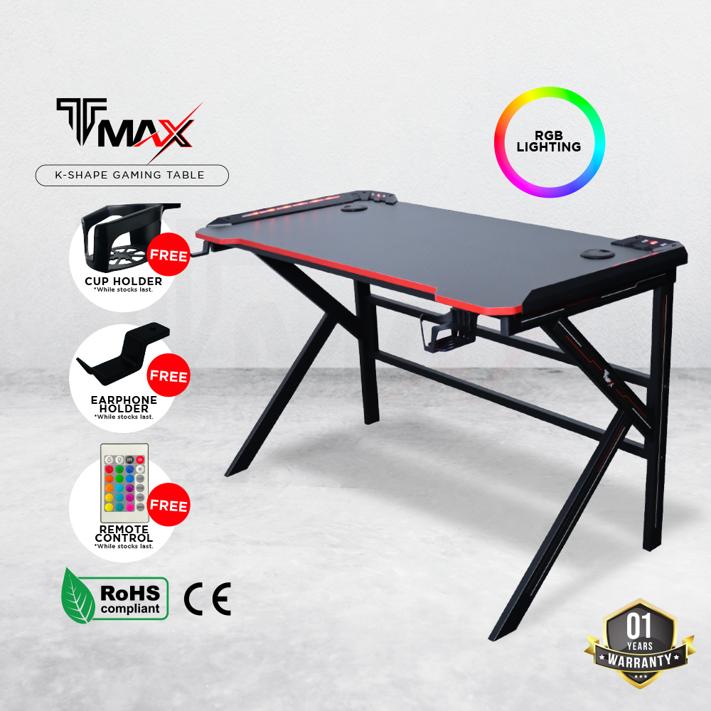 TMAX L120/140cm K-shaped Gaming Table Gaming Desk With RGB Lighting ...