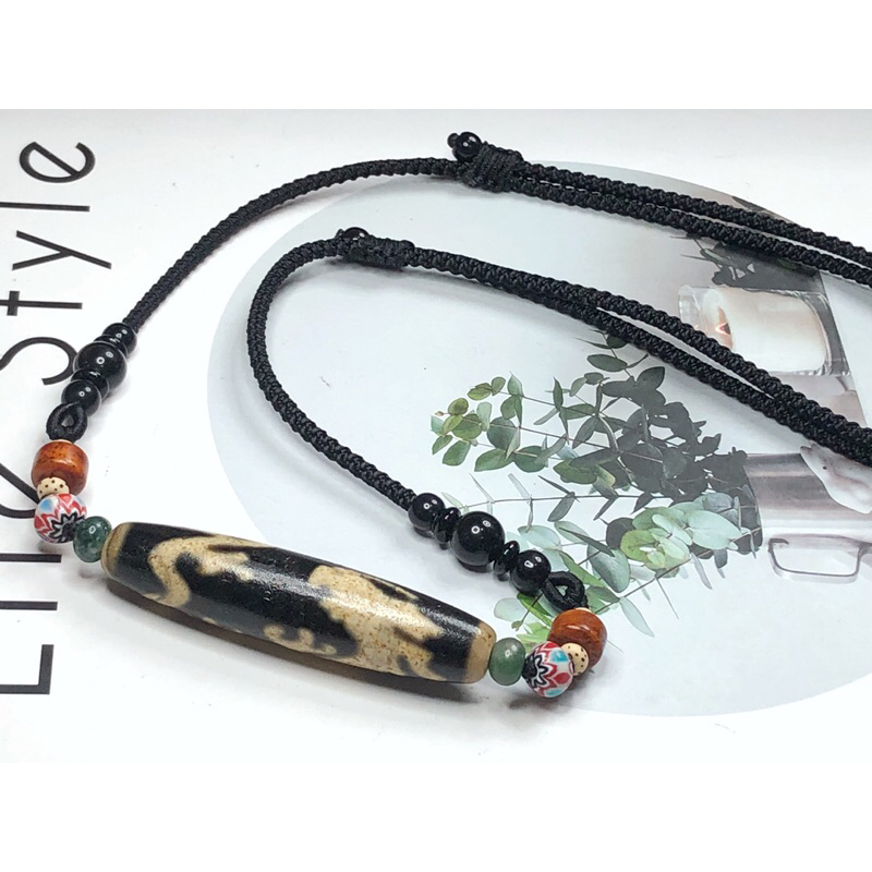 Rantai Dzi / Tibetan Dzi Beads Dragon Dzi Necklace 西藏天珠神龙天珠项链 57.9x13 ...