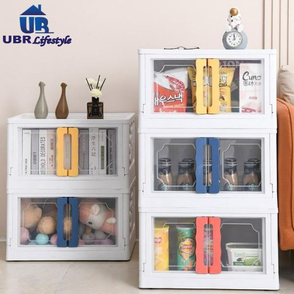 [1 BOX] 55L Door Foldable Stackable Plastic Cabinet Storage Box Front ...