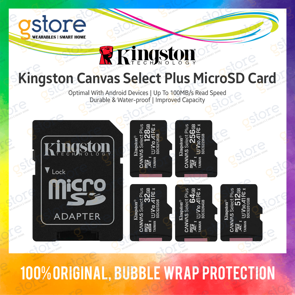 Kingston Canvas Select Plus MicroSD Card 32GB / 64GB / 128GB / 256GB / 512GB (100MB/s, Class 10 ...