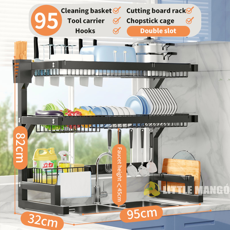 Stainless Steel Rack Dish Rack With Cover Kabinet Dapur Rak Pinggan ...