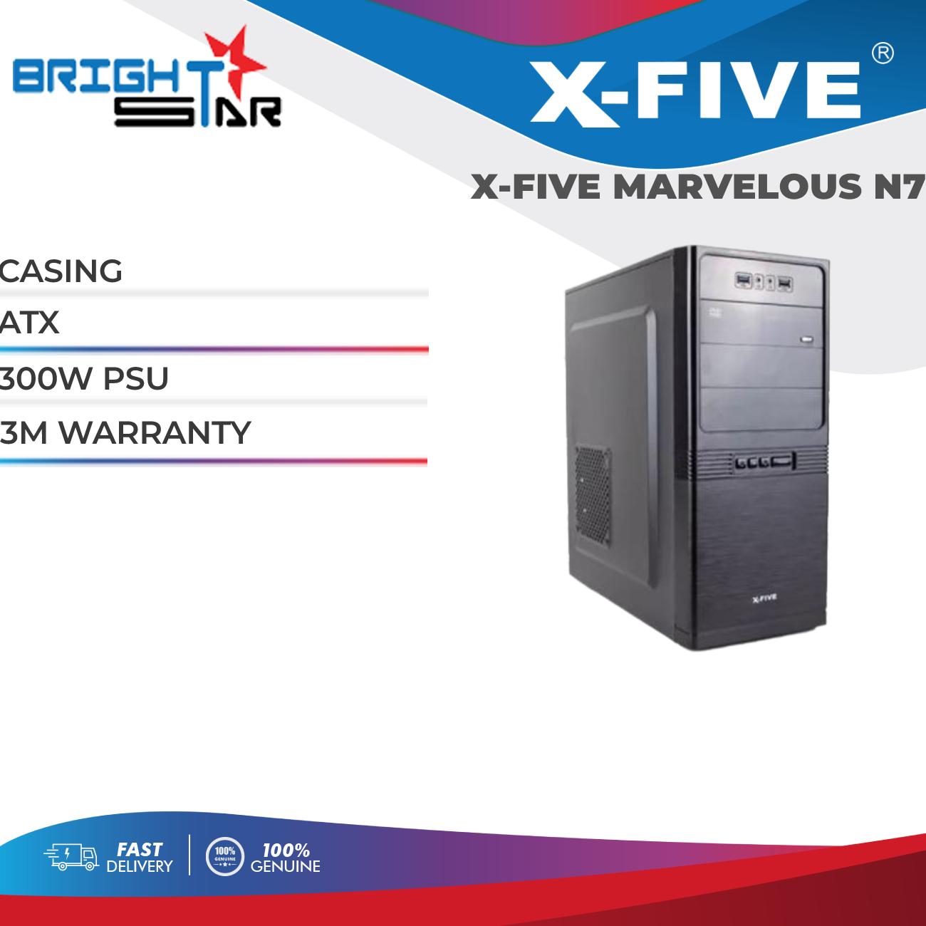 PC CASE / X-FIVE MARVELOUS N7 / ATX / 300W PSU / 3M WARRANTY / | Shopee ...