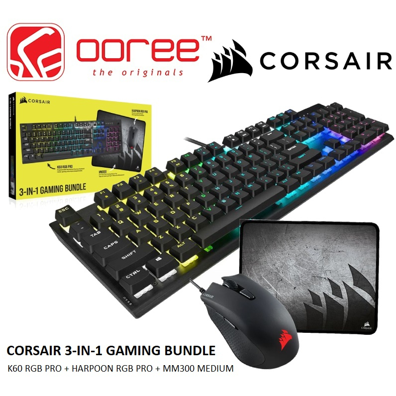 CORSAIR 3-IN-1 GAMING BUNDLE COMBO SET K60 RGB PRO KEYBOARD + HARPOON ...