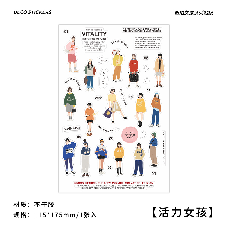 WhiteSpace 1pcs Street Girl OOTD Stickers Cartoon Character Handbook ...